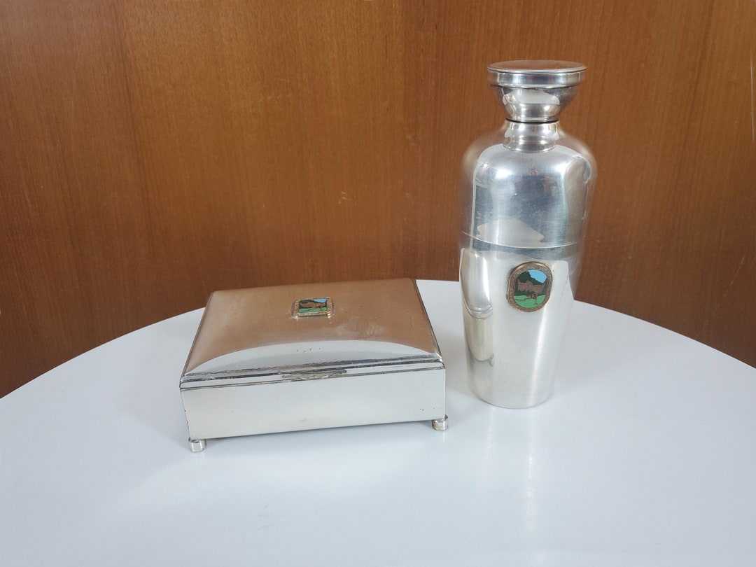 Vintage Napier Silverplate Personal Cocktail Shaker and Cigarette Box ...