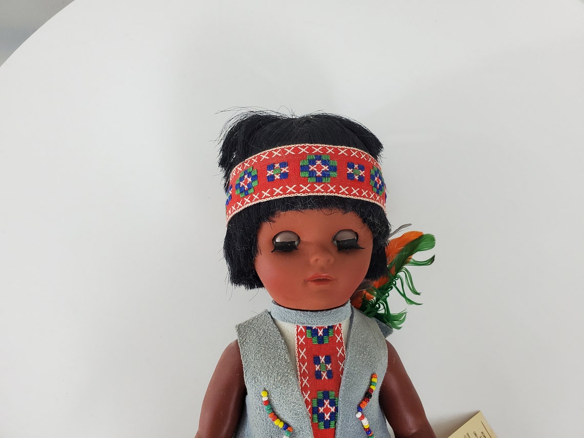 First Nations Doll With Leather Clothing, Bow and Arrow, Beadwork ...