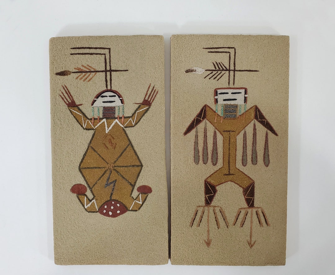 2 Zuni or Navajo Sand Paintings - Thunder and Mother Earth - American ...
