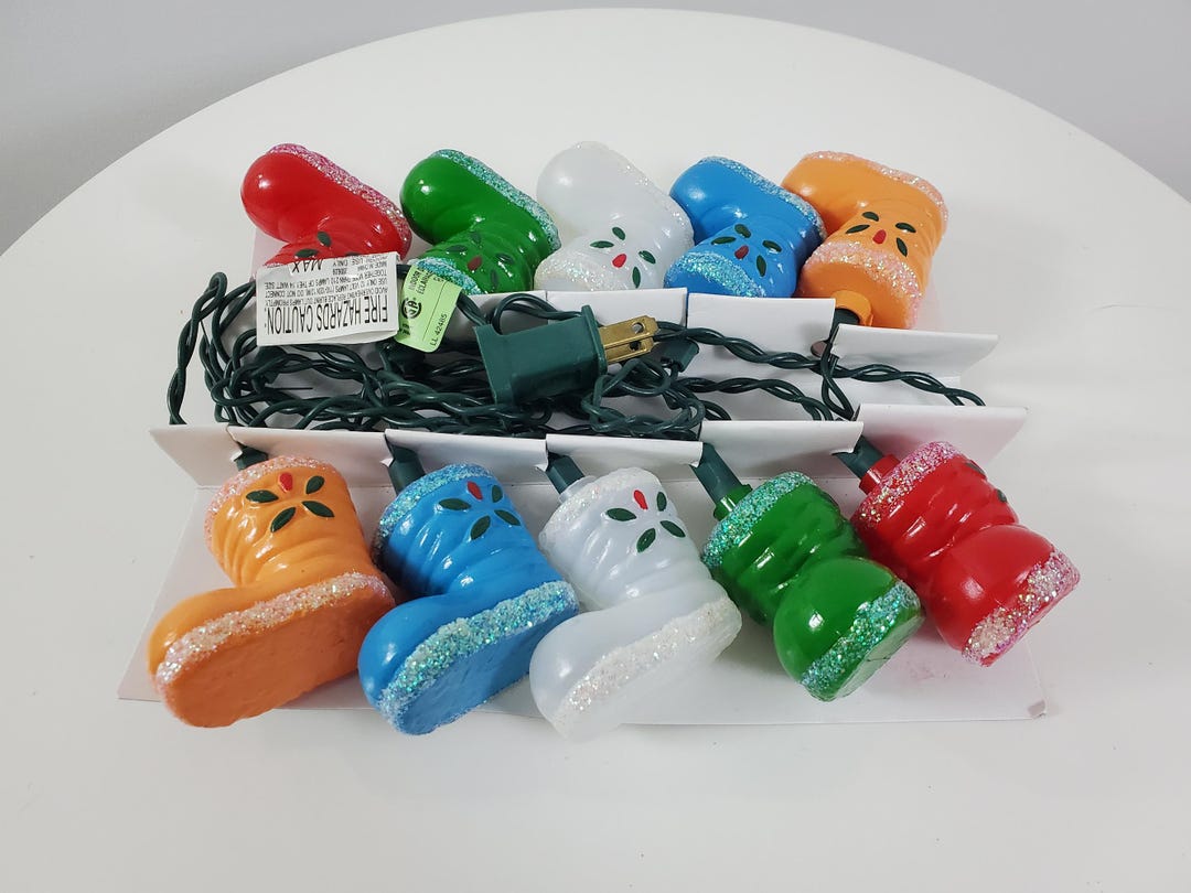 Vintage Snow Boot Shaped Indoor Mini Lights W- Set of 10 Blinking ...