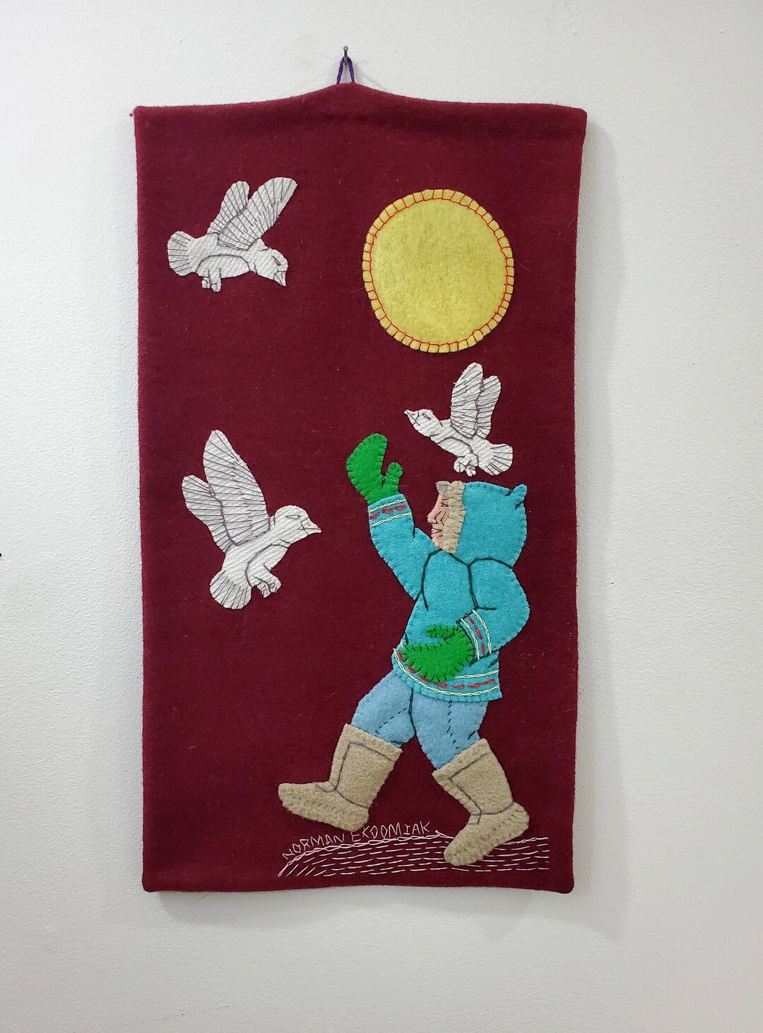 Vintage Inuit Wool Tapestry by Inuit Artist Norman Ekoomiak 1948-2009 ...