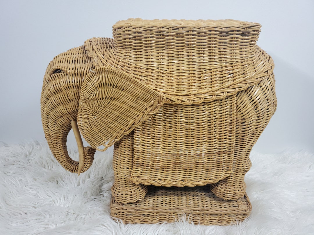 Vintage Rattan Elephant Stool or Side Table/plant Stand - Wicker ...