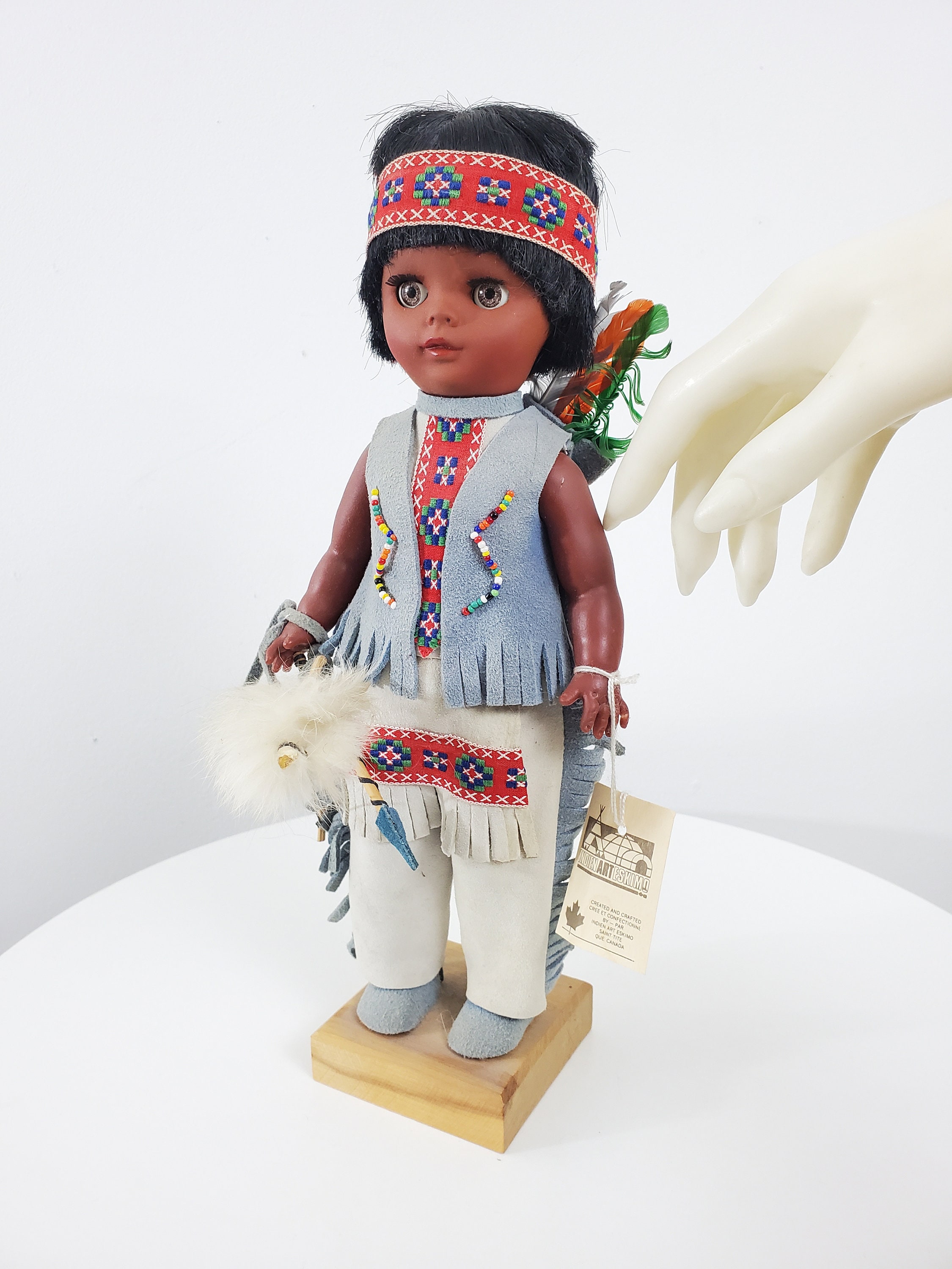 First Nations Doll With Leather Clothing, Bow and Arrow, Beadwork ...