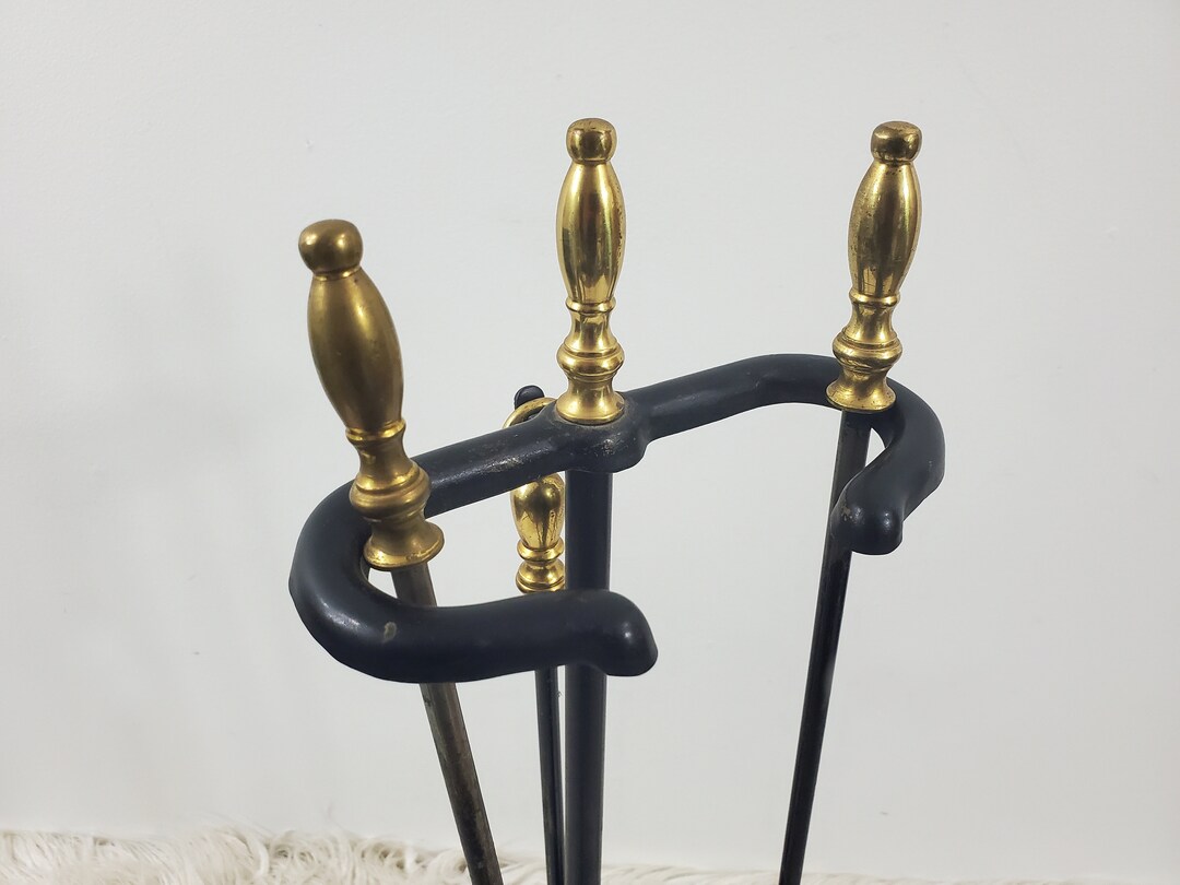 Vintage Iron and Brass Fireplace Tool Set - Brush, Shovel, Poker and ...