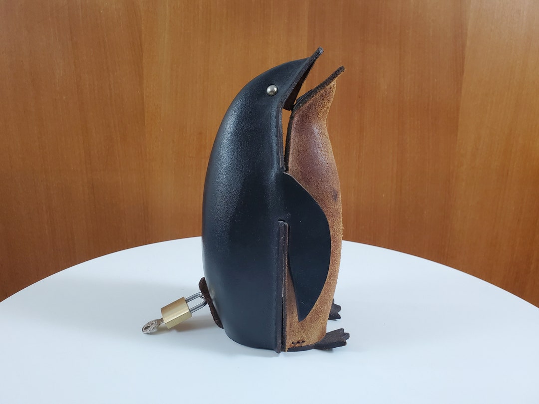 Vintage Kounoike Genuine Leather Penguin Coin Bank - With New Lock and ...