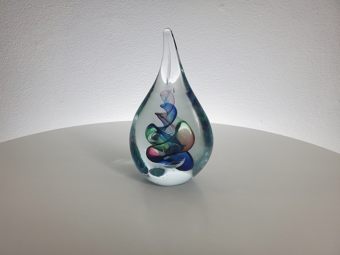 Adam Jablonski Glass Paperweight - Polish Glass - Teardrop Shape - Etsy