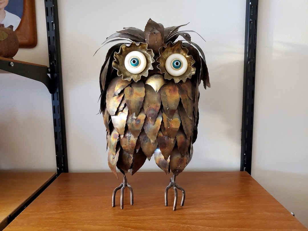 Vintage Torch Cut Owl Sculpture in Brass - C Jere Era - Unsigned ...