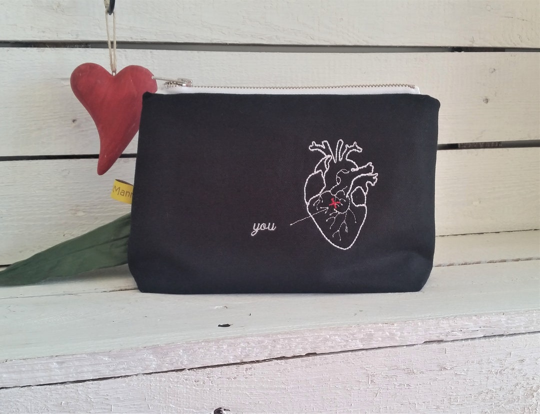 Heart Pencil Case, Love, Pencil Case, Anatomical Heart, Embroidered ...