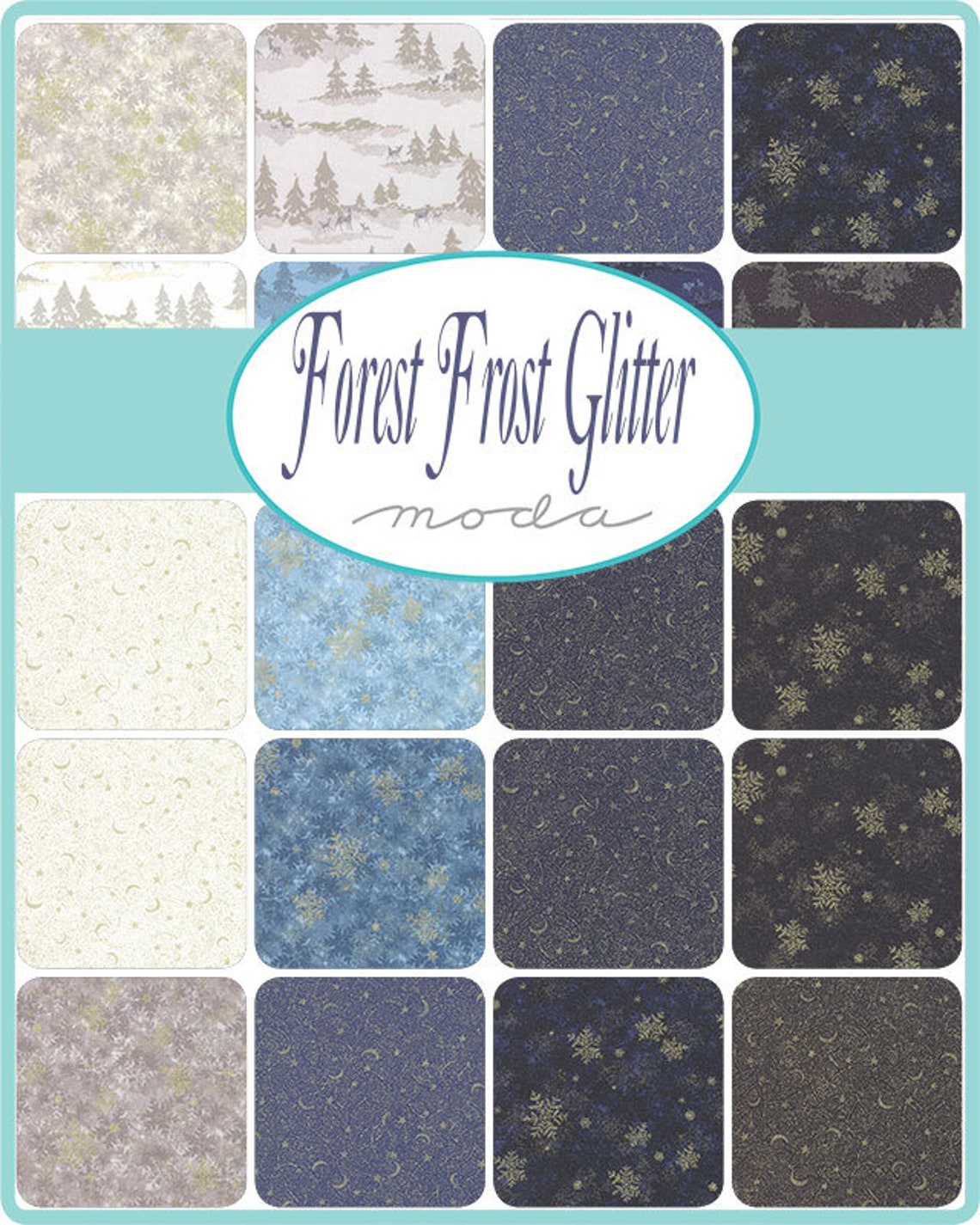 Moda "forest Frost Glitter " Fabric by Sold by the 1/2 Yard 33522 14MG ...