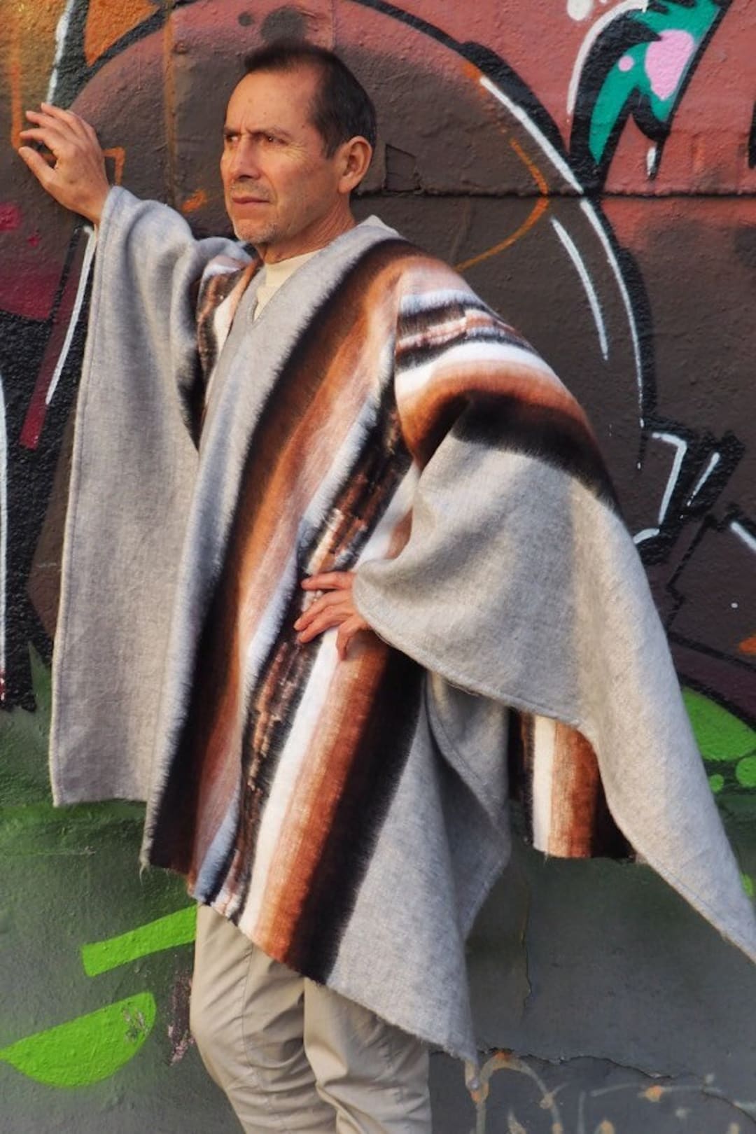 Peruvian Blue Poncho for Men, Indigo Blue Poncho in Alpaca Wool, Soft ...