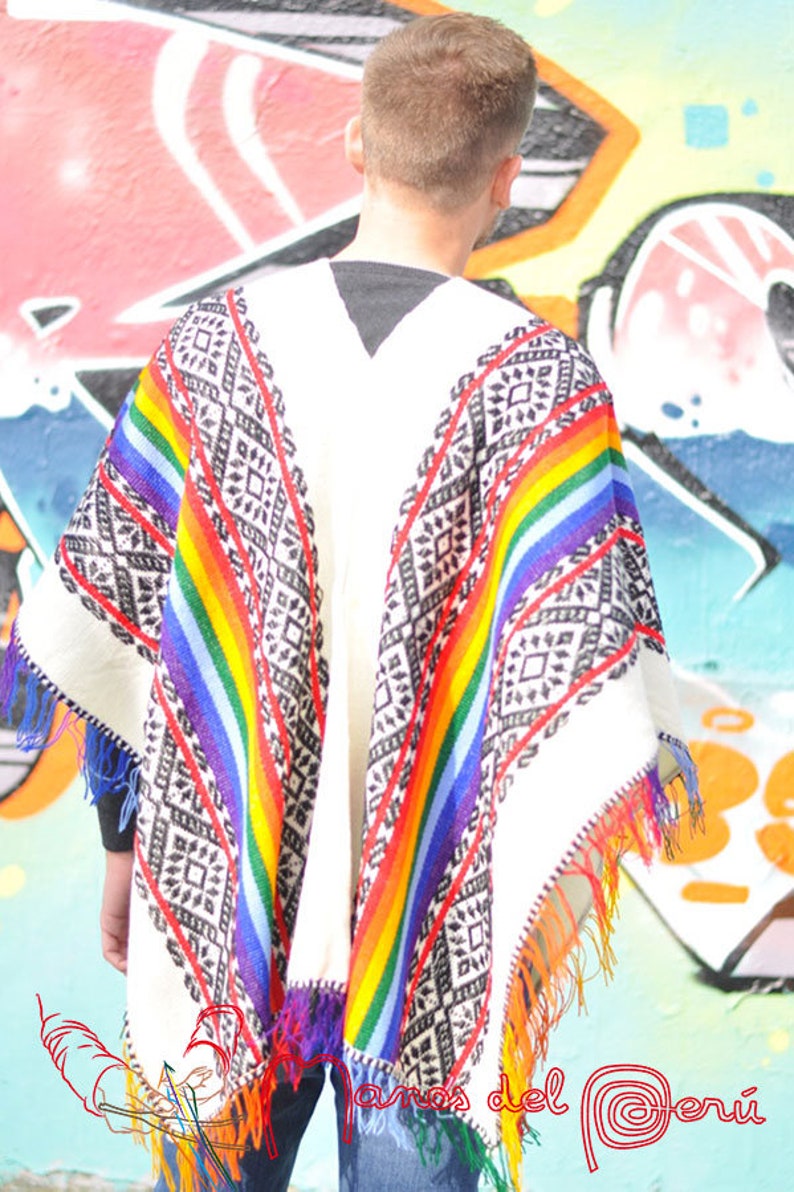 Genuine Peruvian Poncho, Authentic Hand-woven Wool Poncho, Unisex ...