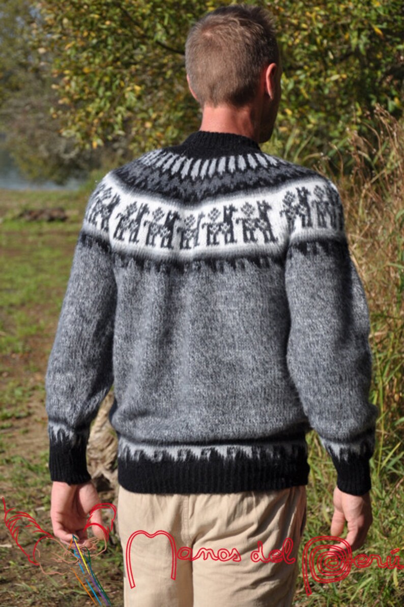 Hand-knitted Alpaca Men's Sweater, Handmade Natural Alpaca Fiber ...