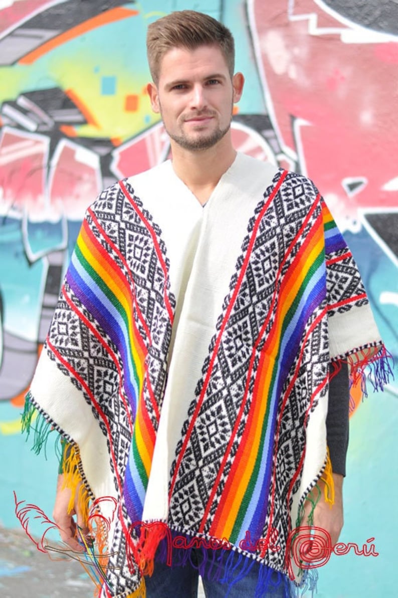 Genuine Peruvian Poncho, Authentic Hand-woven Wool Poncho, Unisex ...