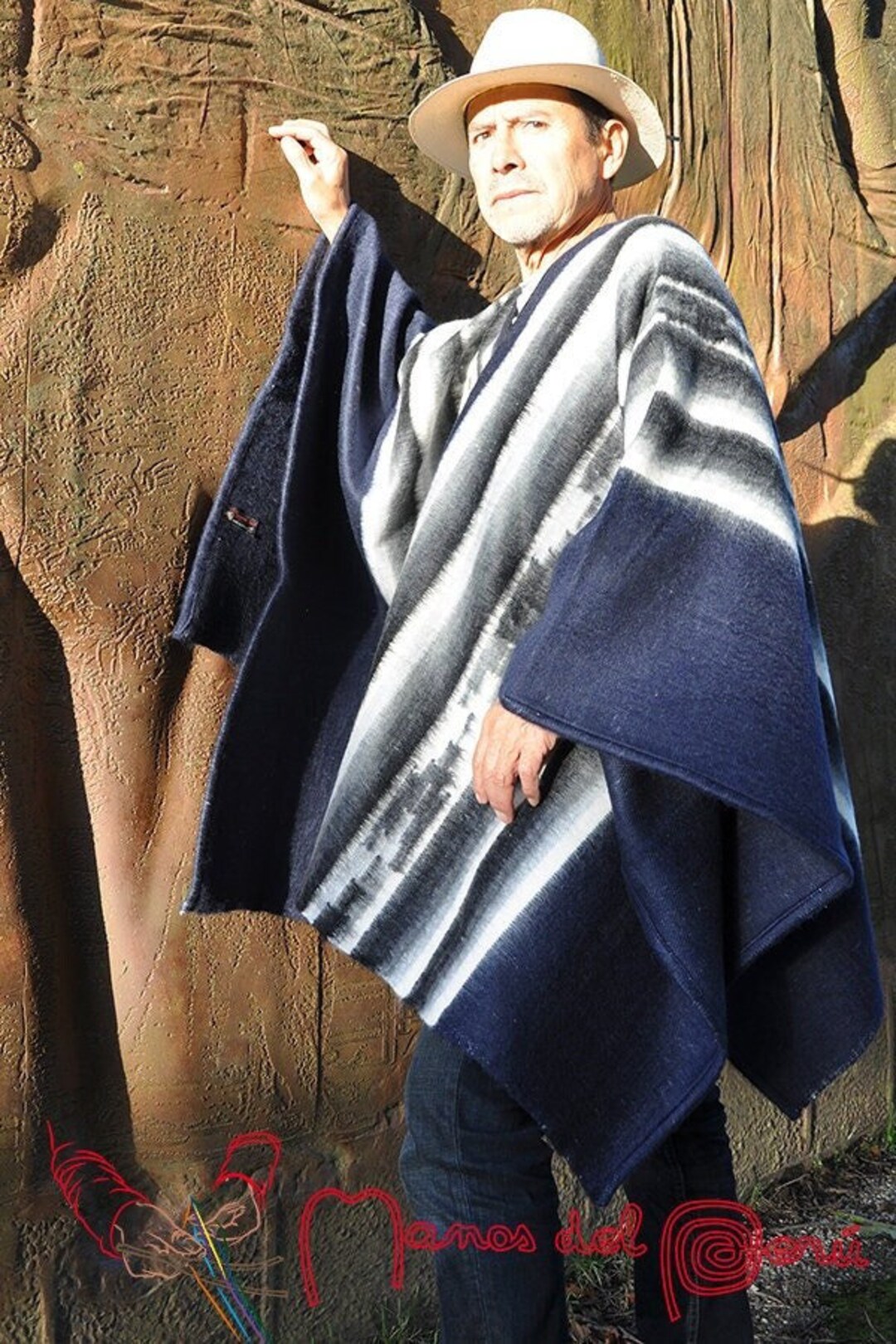 Men's Anthracite Gray Poncho in Alpaca Wool, Unisex Hand-woven Peruvian ...