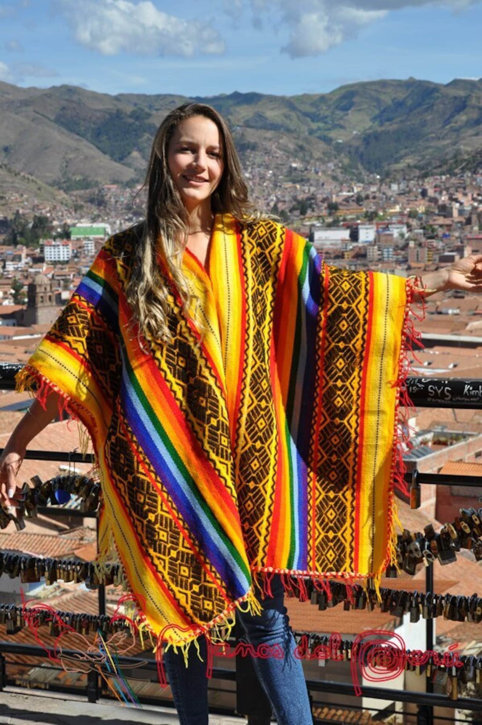 Poncho peruano, poncho de lana, poncho inca peruano, poncho para mujer ...