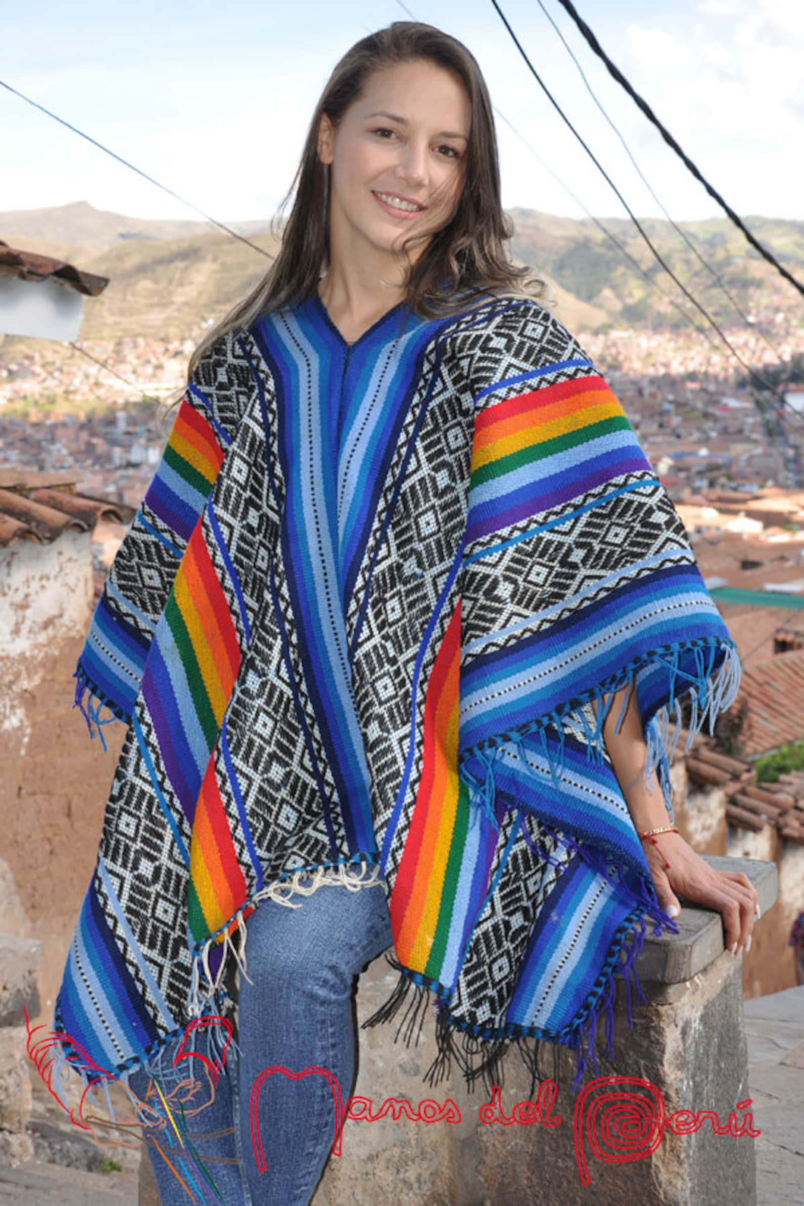 Poncho peruano Poncho de lana Poncho peruano Inca poncho - Etsy España