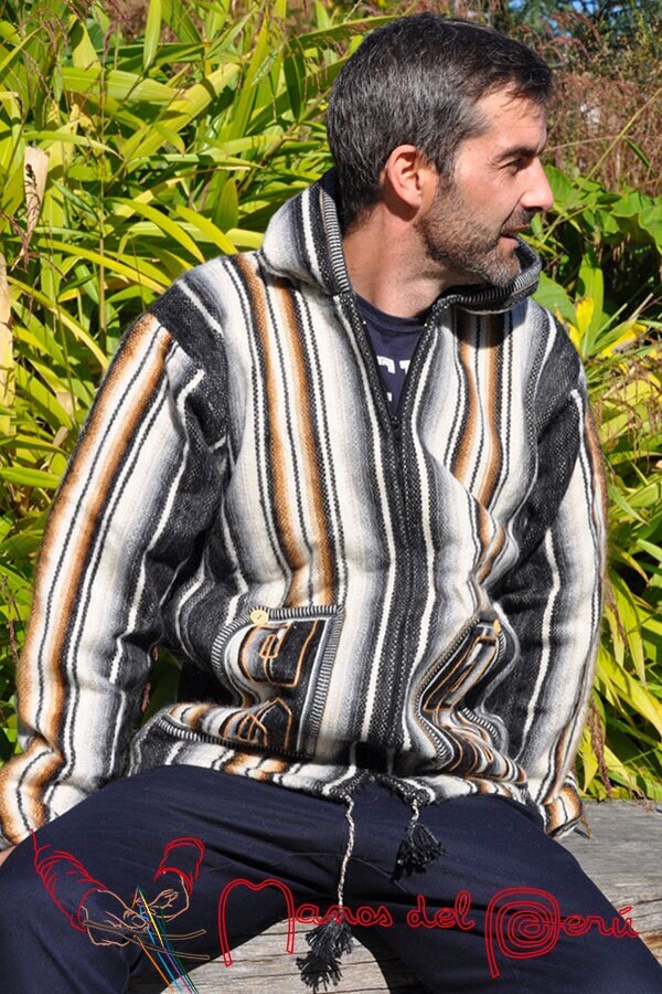 The Peruvian Jacket, Men's Jacket With Hood, Pure New Alpaca Wool ...