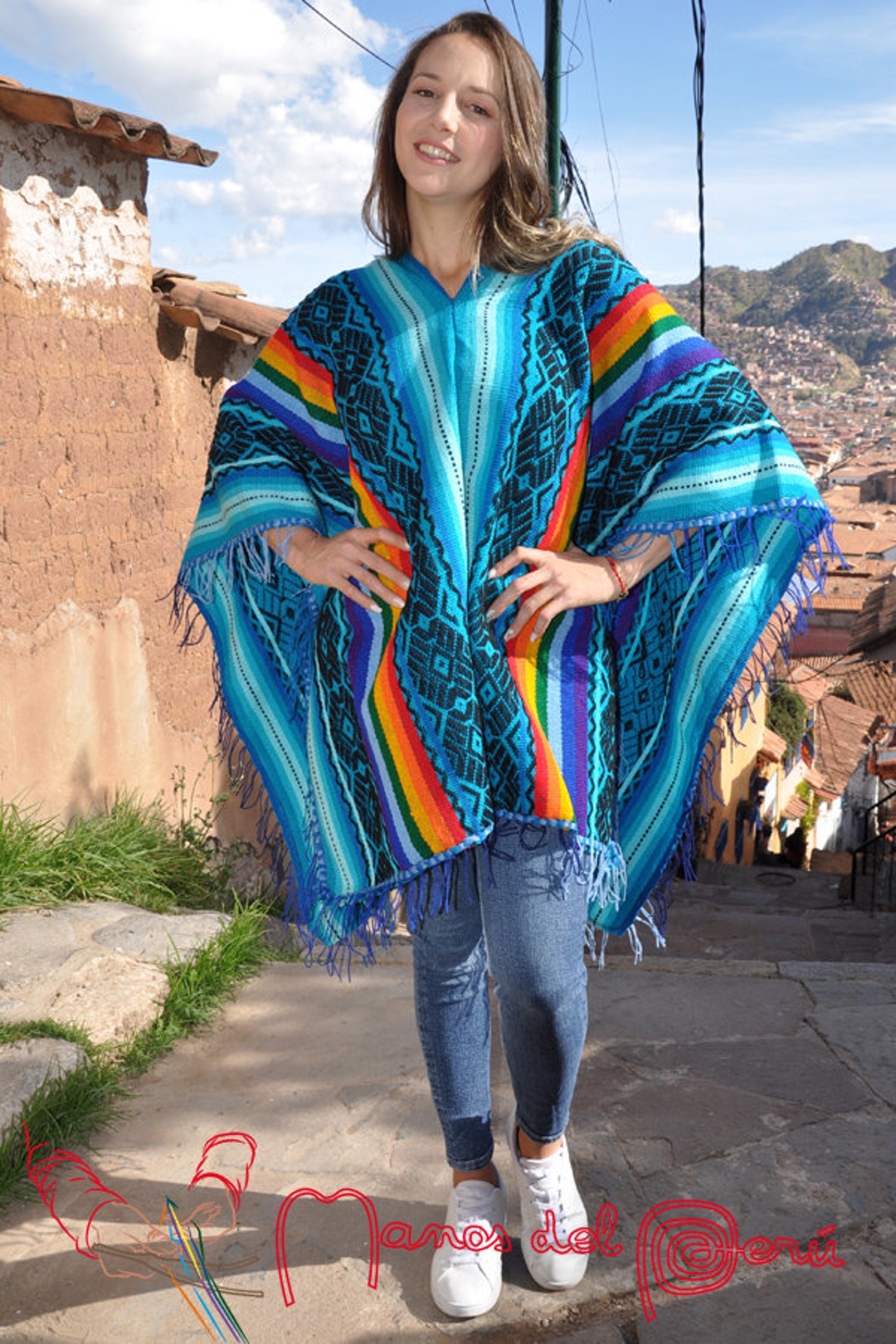 Poncho peruano Poncho de lana Poncho peruano Inca poncho - Etsy España