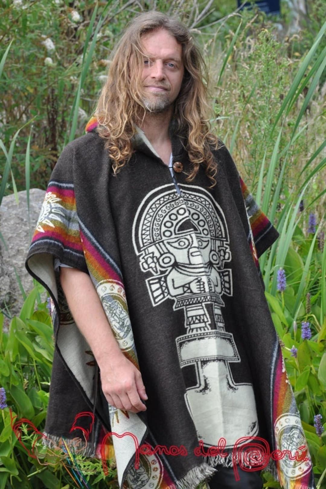 Unisex Alpaca Wool Poncho, Native American Poncho With Andean Patterns ...