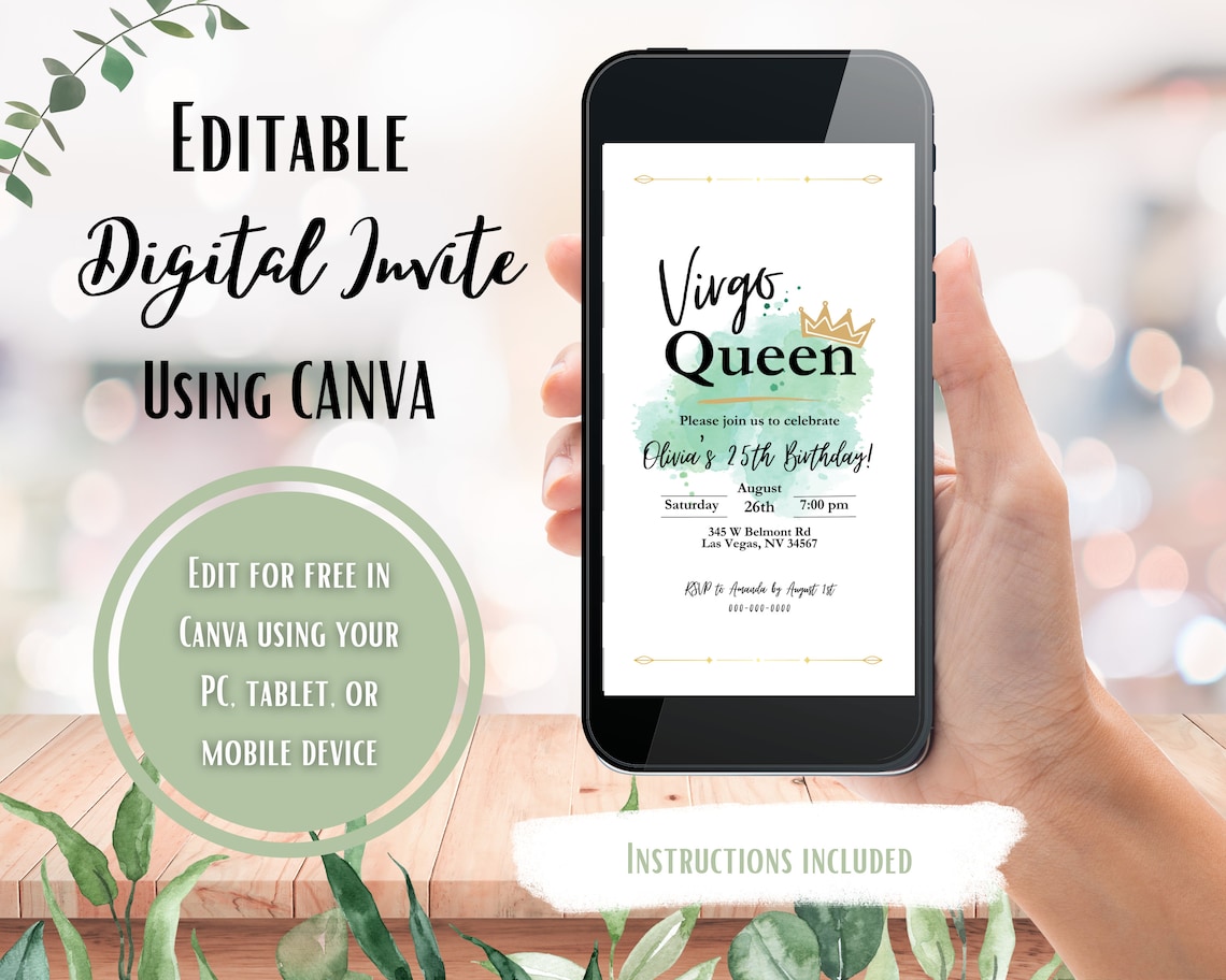 Virgo Queen Birthday Invitation Template. Virgo Season. Canva - Etsy