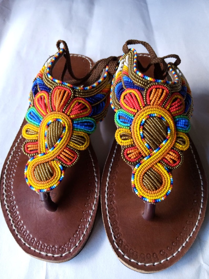 African Maasai Sandals Summer Shoes Leather Beaded Sandals | Etsy