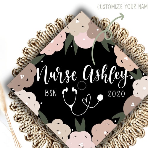Custom Nurse Monogram With Heart Stethoscope Graduation Cap - Etsy