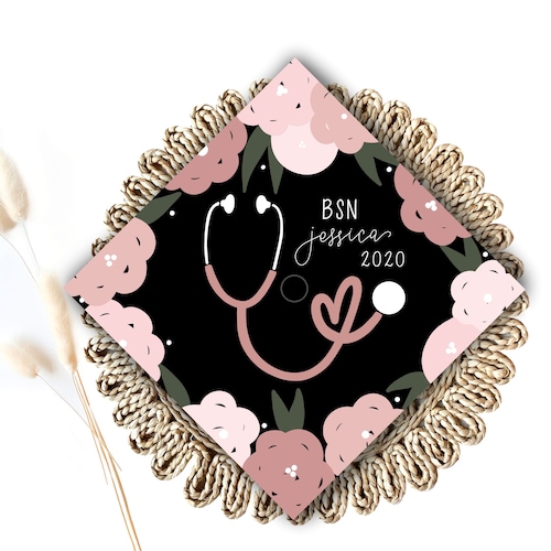 Custom Nurse Monogram With Heart Stethoscope Graduation Cap - Etsy