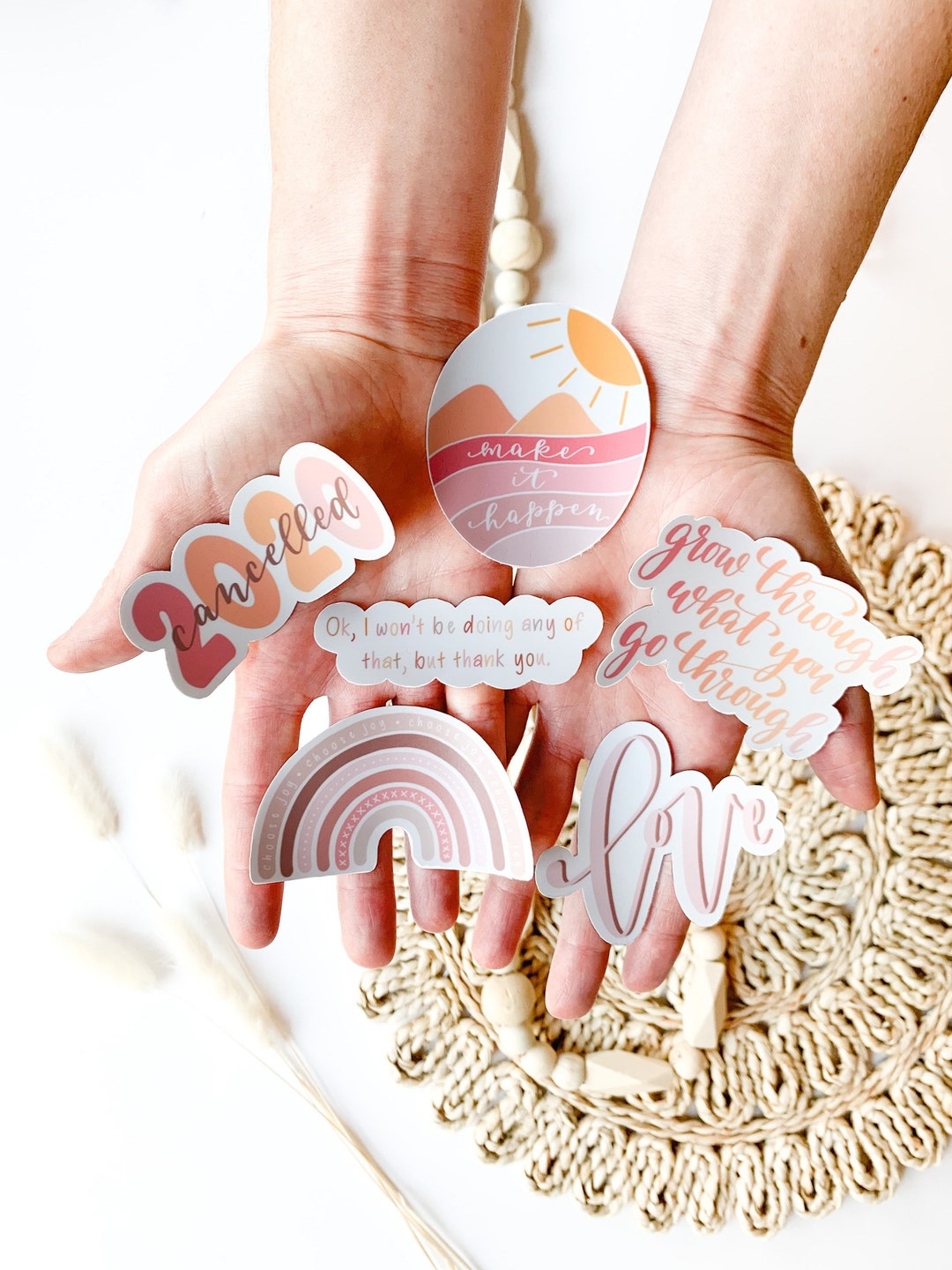 Pink Happiness Sticker Pack. 6 Stickers. Boho Aesthetic. - Etsy