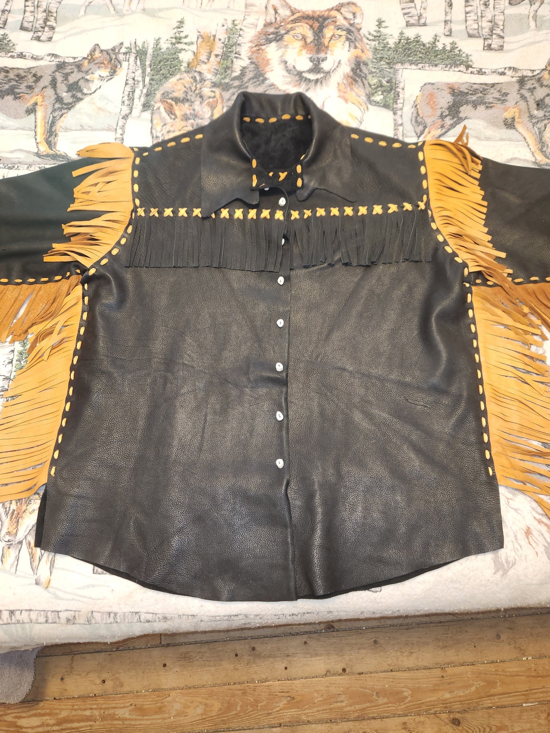 Elk and Deer Hide Handmade Jacket With Gold Fringe, and Deer Antler ...