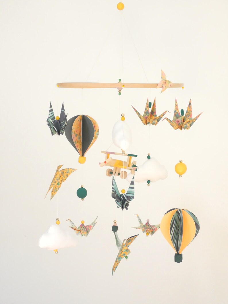 Origami Baby Mobile With Airplane and Hot Air Balloon Vintage - Etsy