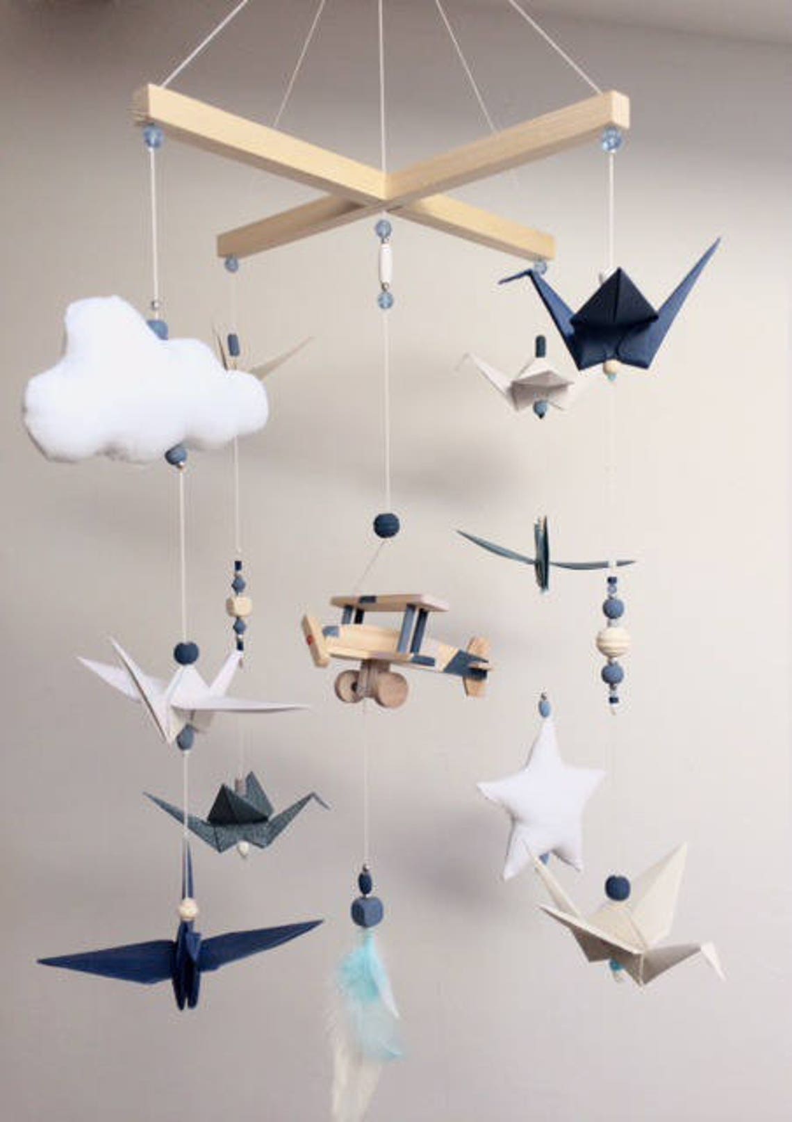 Origami Baby Mobile With Airplane Blue Night Vintage Style. - Etsy