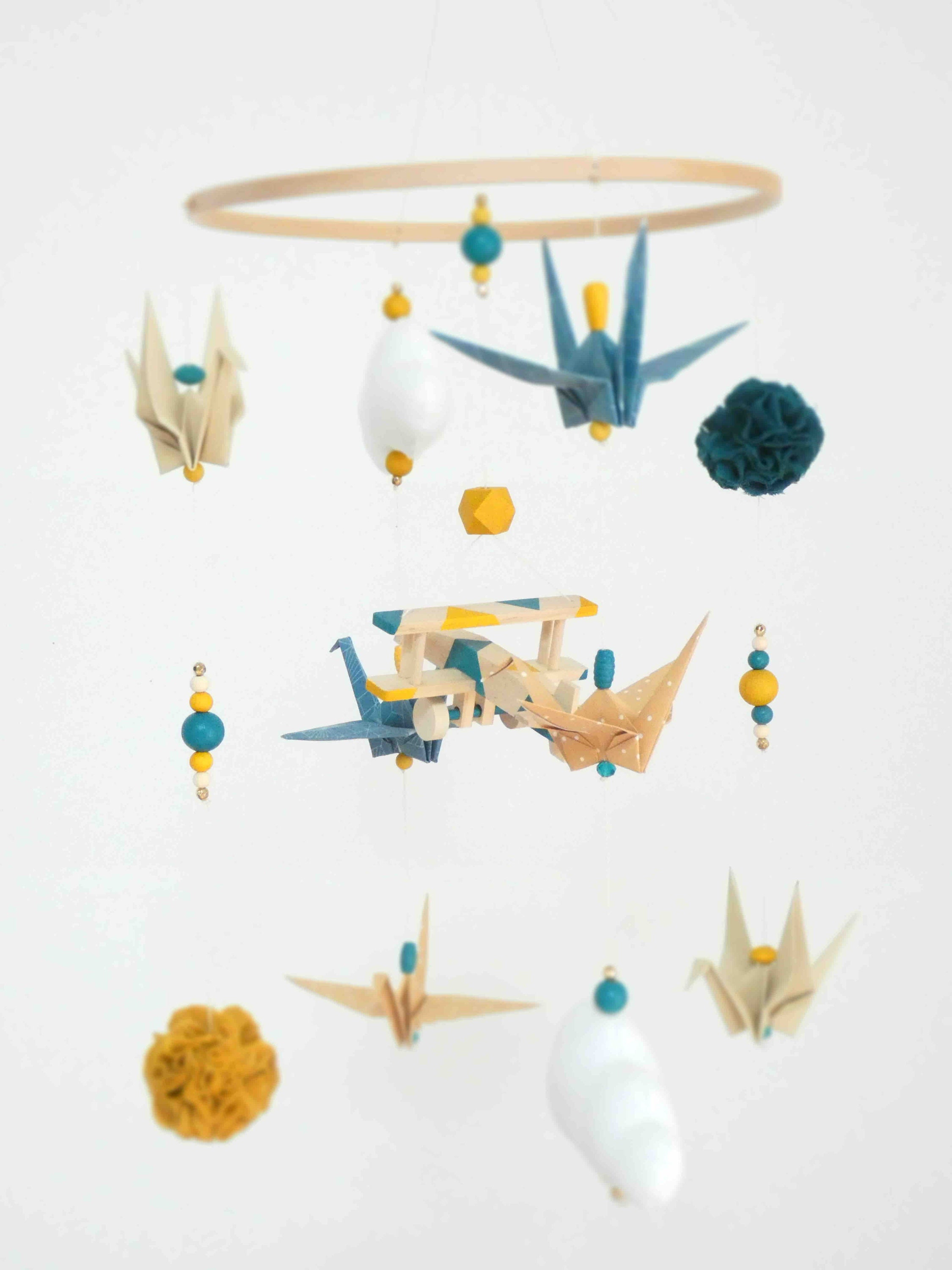 Origami Baby Mobile With Airplane, Vintage Style. - Etsy