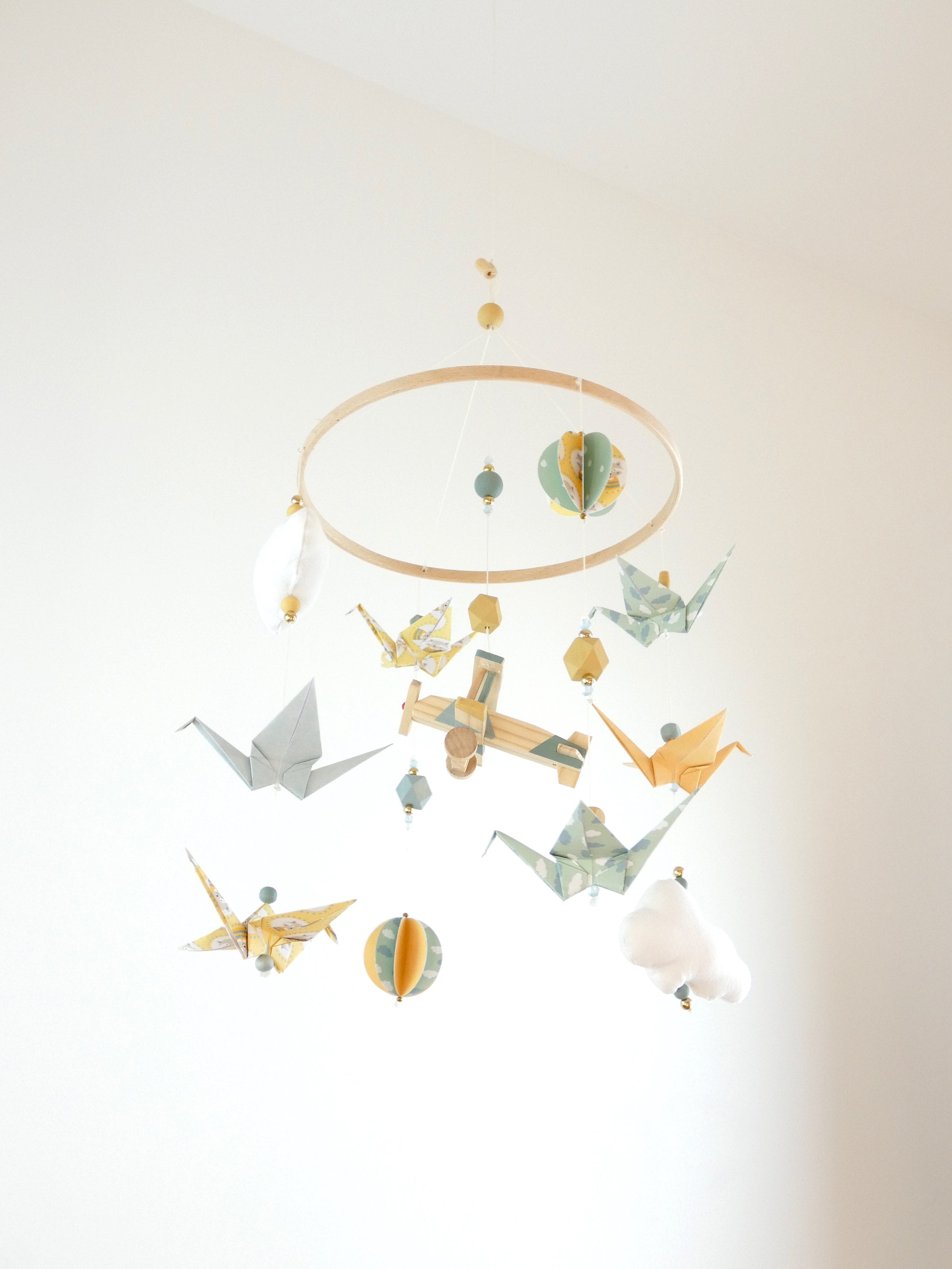 Origami Baby Mobile With Wooden Airplane Vintage Style. | Etsy