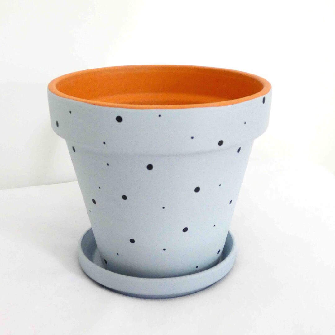 Cirrus Blue Terracotta Plant Pot, Pastel Blue Hand Painted Polka Dots - Etsy