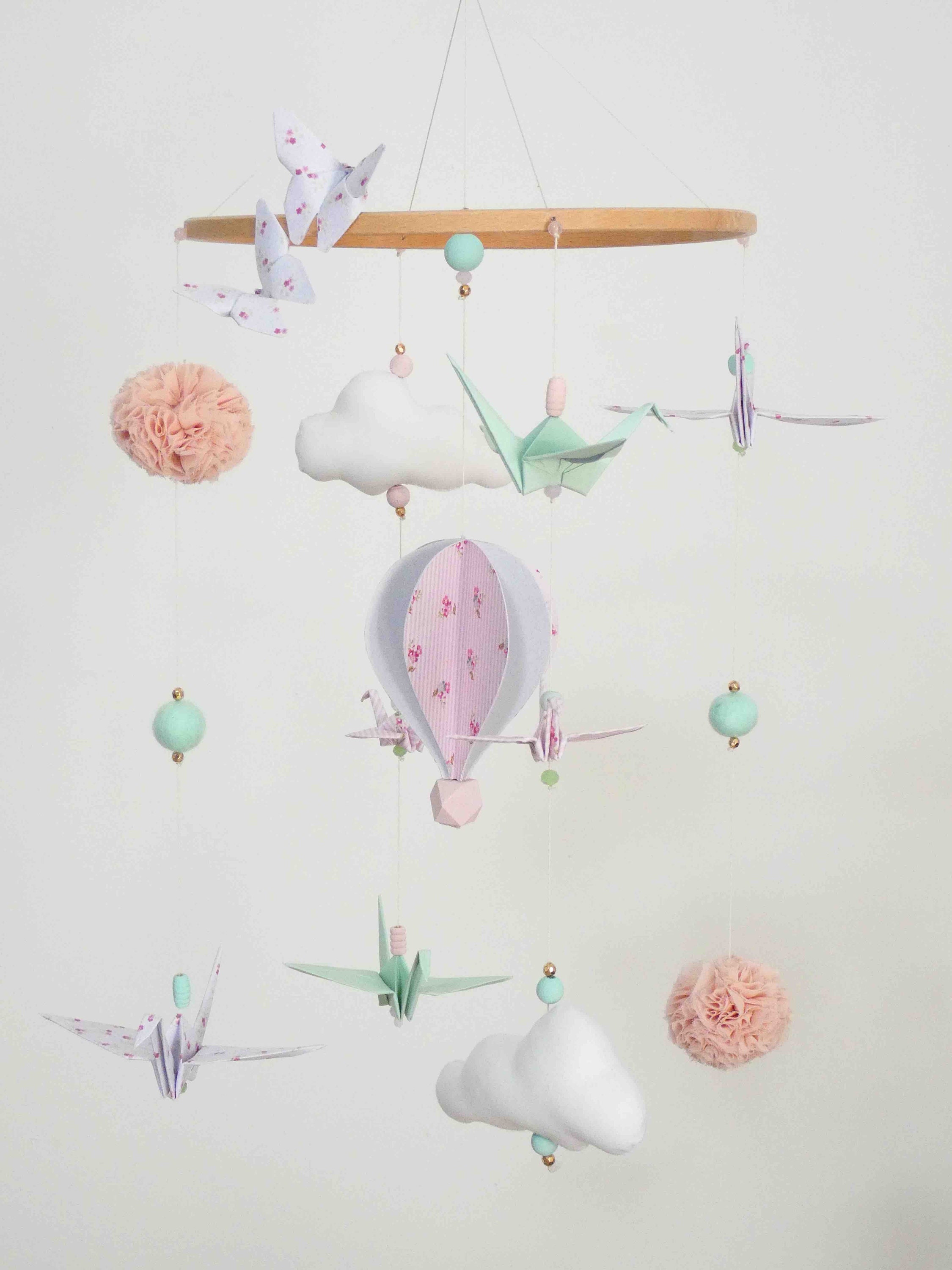 Origami Baby Mobile With Hot Air Balloon Vintage Style. - Etsy