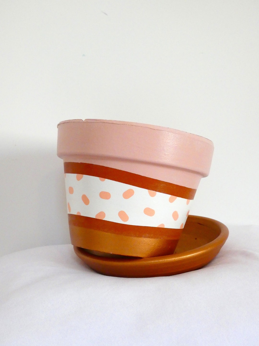 Plant Pot in Pale Pink Terracotta, Hand-painted Pearly Ocher - Etsy