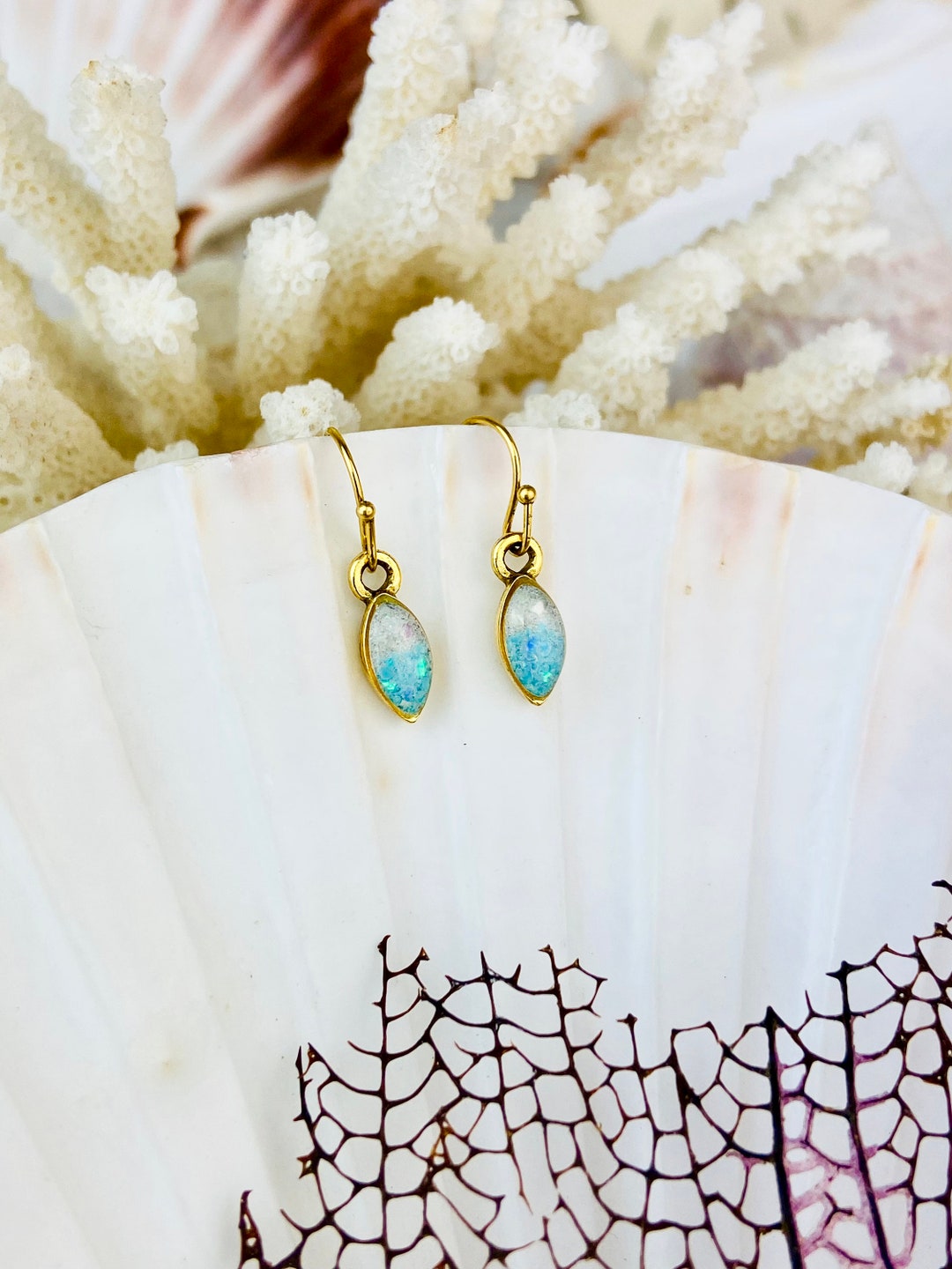 Beach Sand and Opal Gold Navette Drop Earrings, Anna Maria Island ...