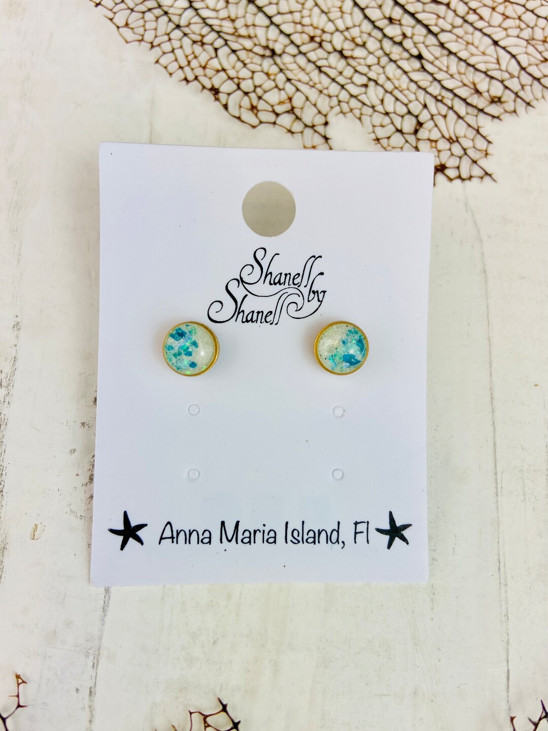 Beach Sand and Opal Stud Earrings Gold, Sand Earrings, Resin - Etsy