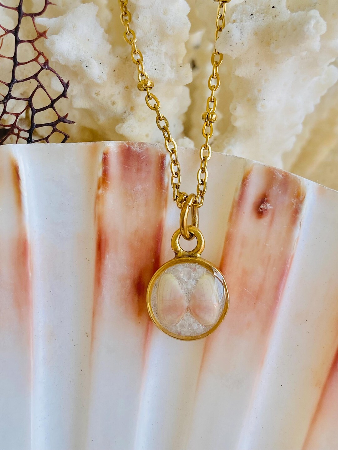 Coquina Shell and Beach Sand Gold Pendant Necklace, Anna Maria Island ...