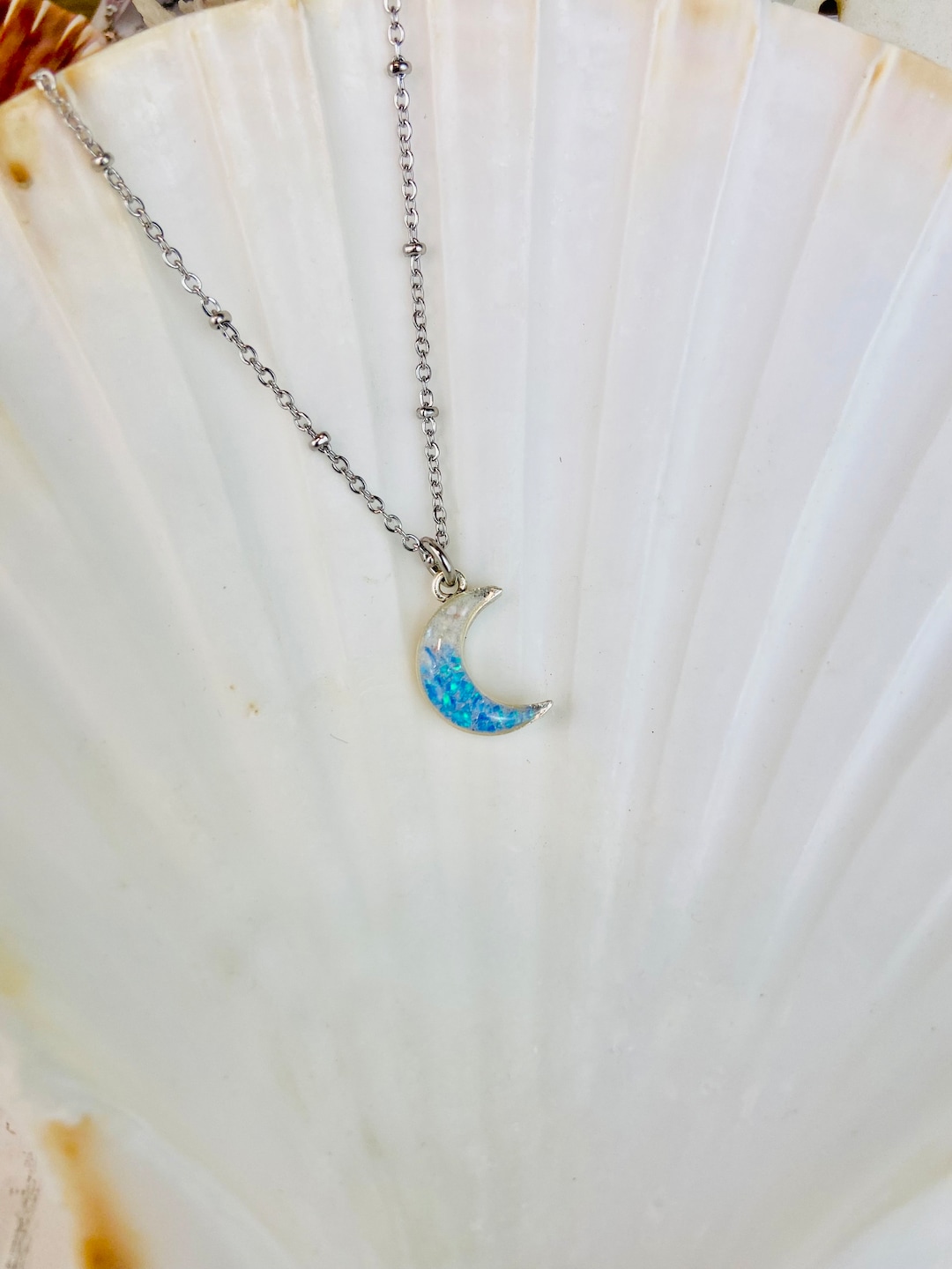 Beach Sand and Opal Moon Necklace, Anna Maria Island Beach Sand and ...