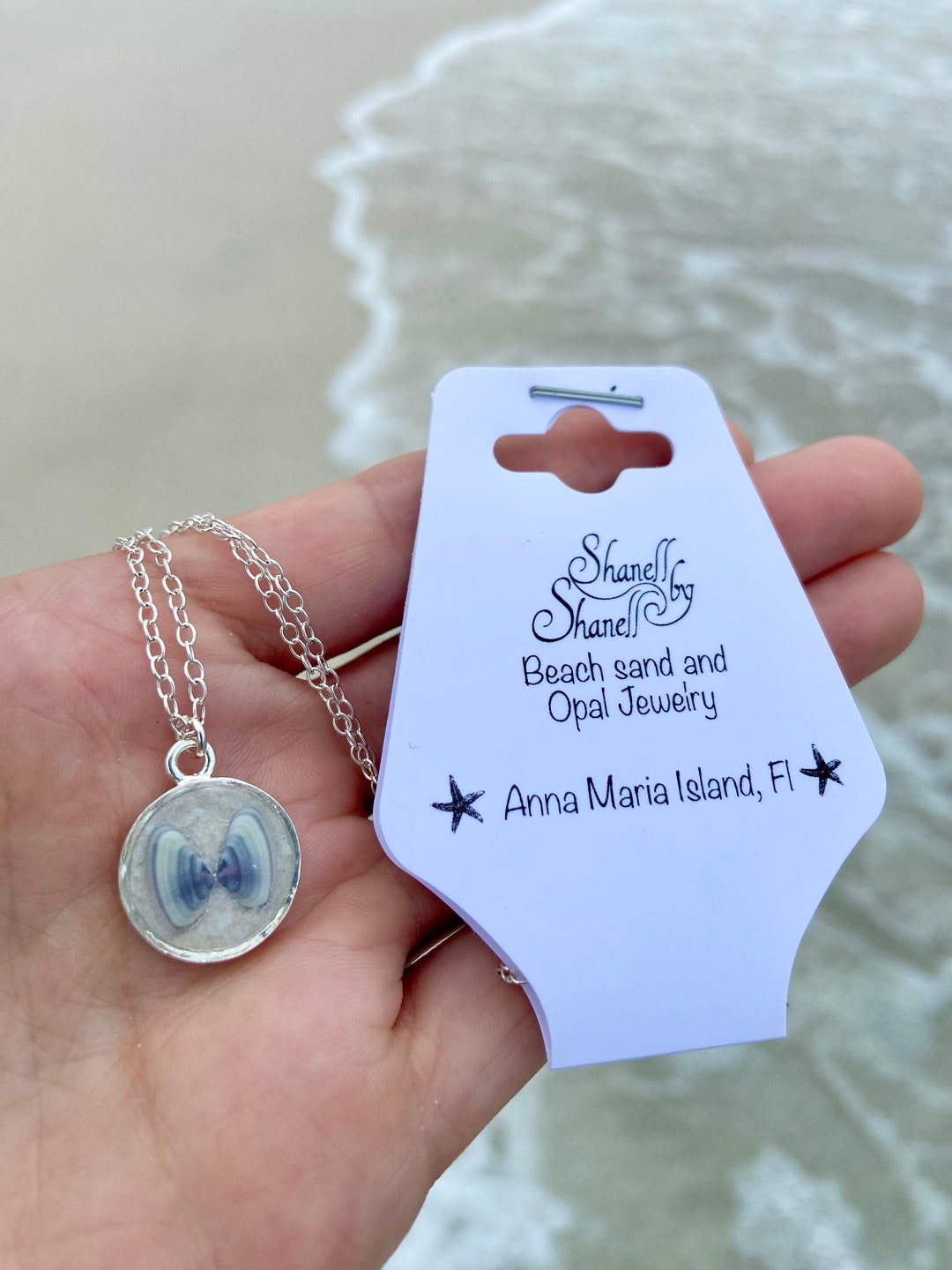 Coquina Shell and Beach Sand Silver Pendant Necklace, Anna Maria Island ...