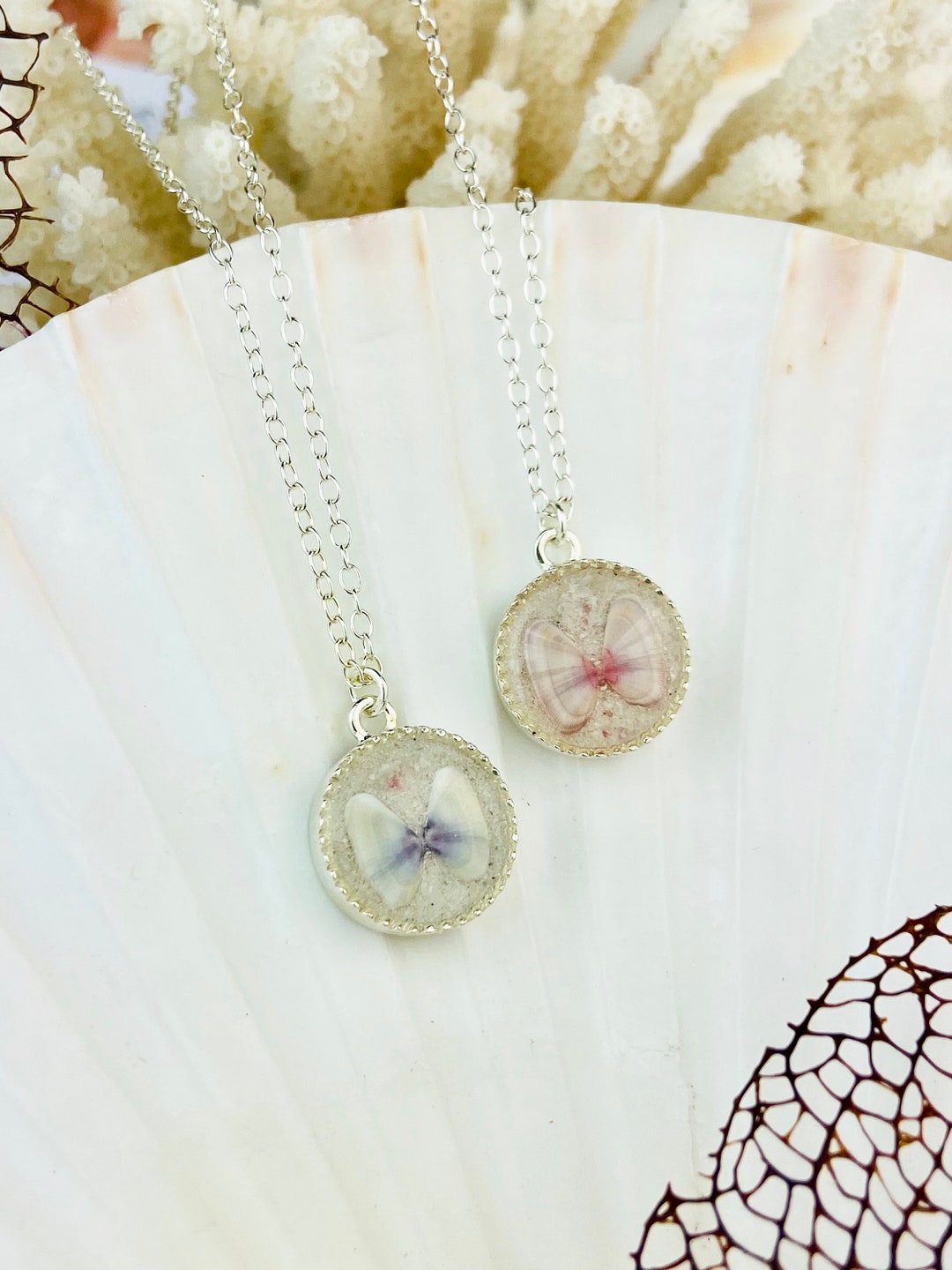 Angel Wing - Butterfly Coquina Silver Necklace, Anna Maria Island Shell ...