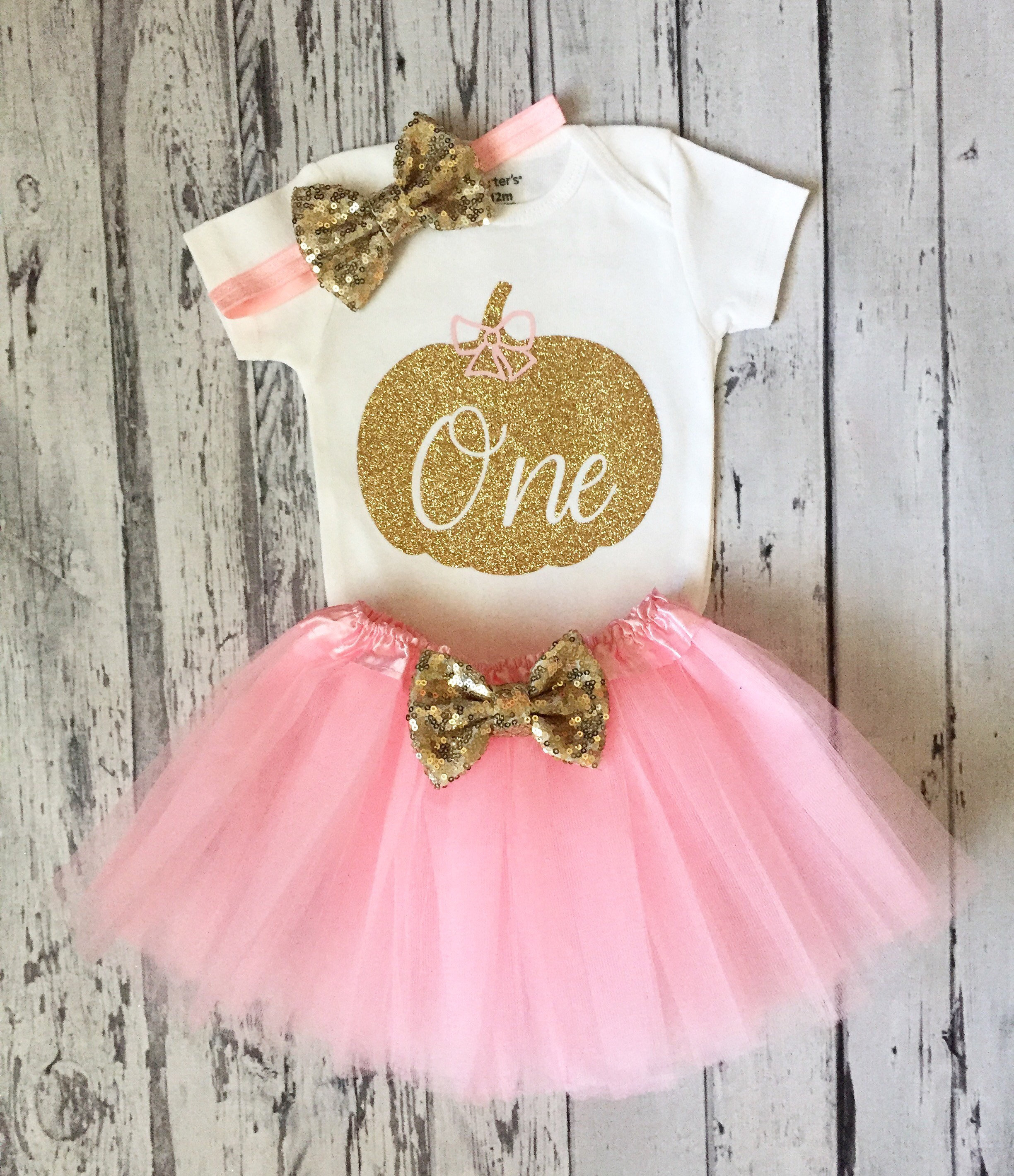 Pink and Gold Pumpkin First Birthday Outfit October 1st - Etsy