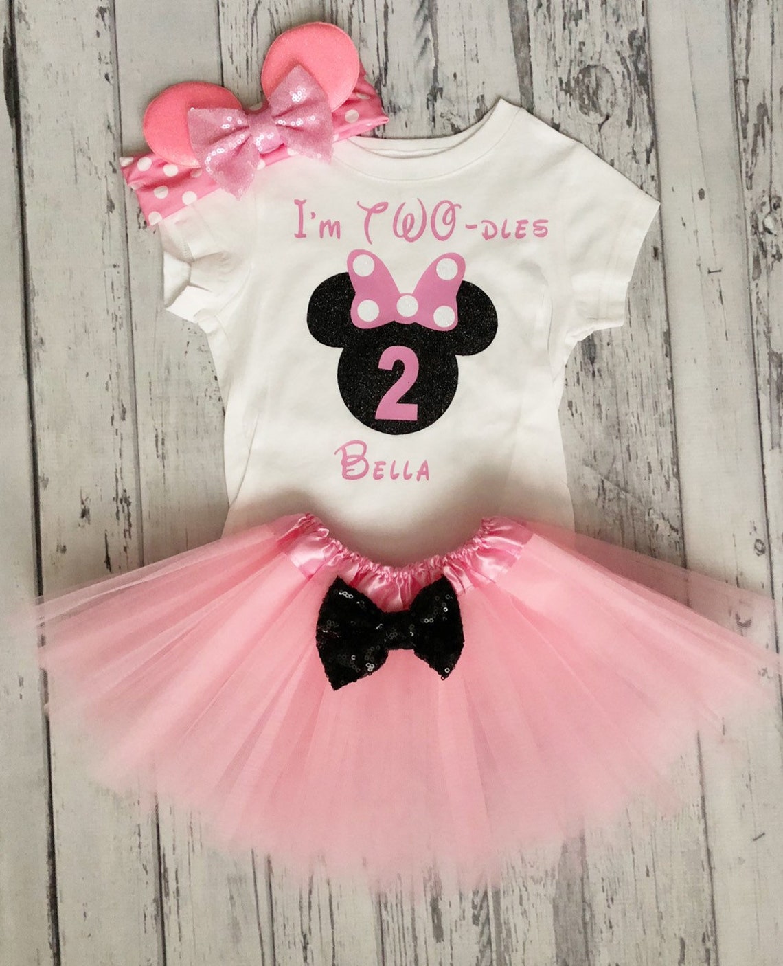 Personalized Pink and Black Im Twodles Girls Minnie Mouse 2nd - Etsy