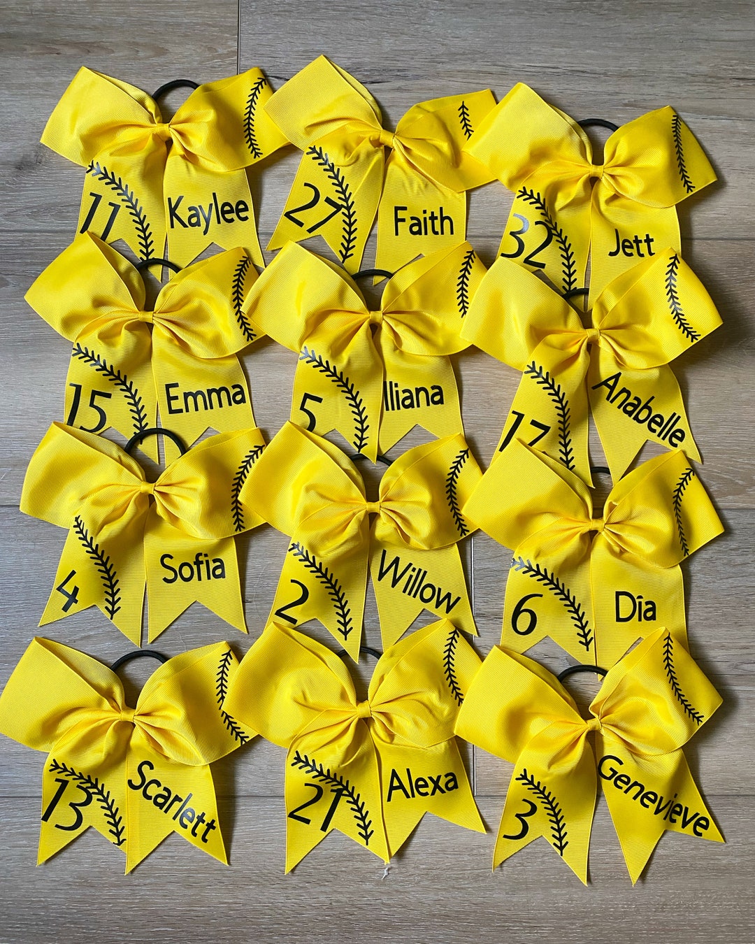 Girls Softball Hair Bow Softball Cheer Yellow Hair Bow on Ponytail ...