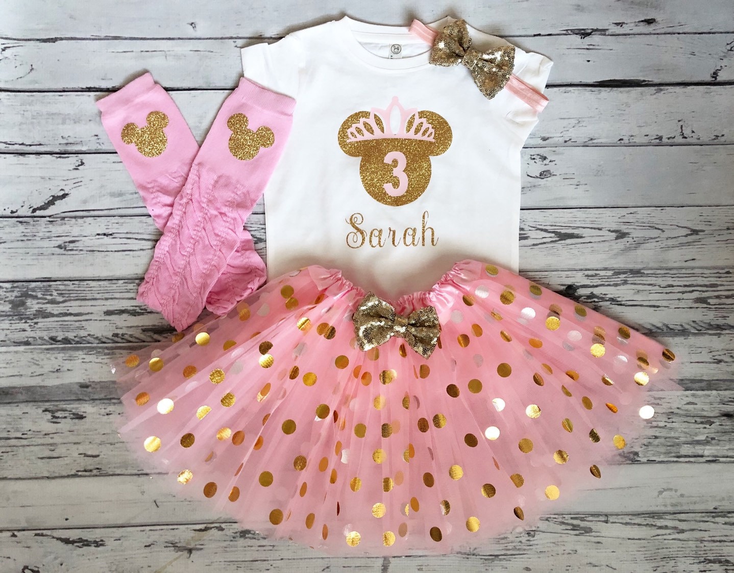 Pink and Gold 3rd Birthday Personalized Minnie Mouse Princess Outfit ...