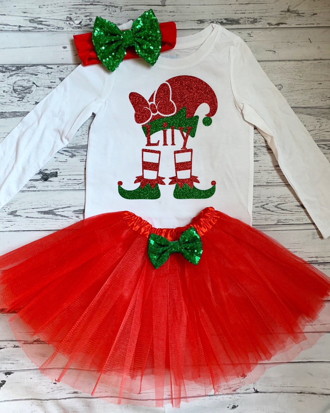 Personalized Santas Helper Elf Outfit Christmas Outfit Red and Green ...