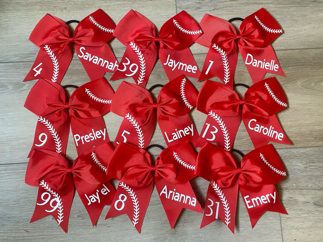 Girls Softball Hair Bow Softball Cheer Red Hair Bow on Ponytail Sports ...