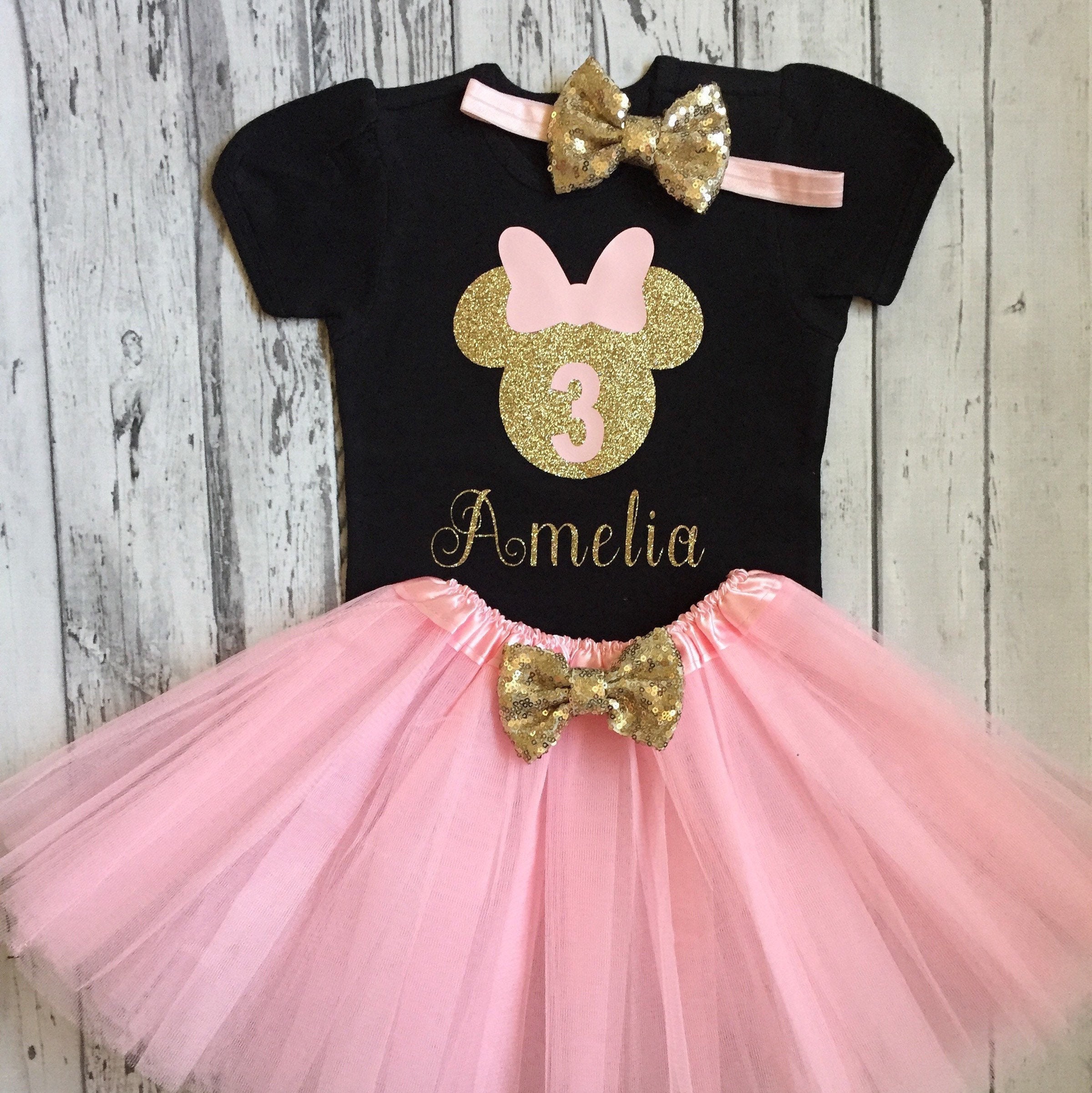 Minnie Mouse Pink & Gold Personalized 3rd Birthday Outfit | Etsy