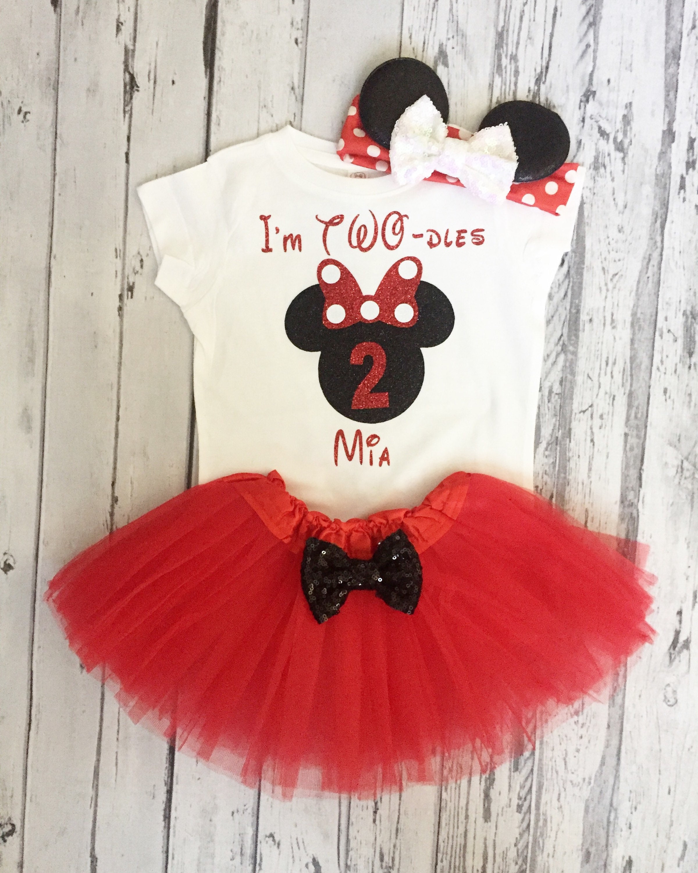 Personalized Red and Black Im Twodles Girls Minnie Mouse 2nd - Etsy